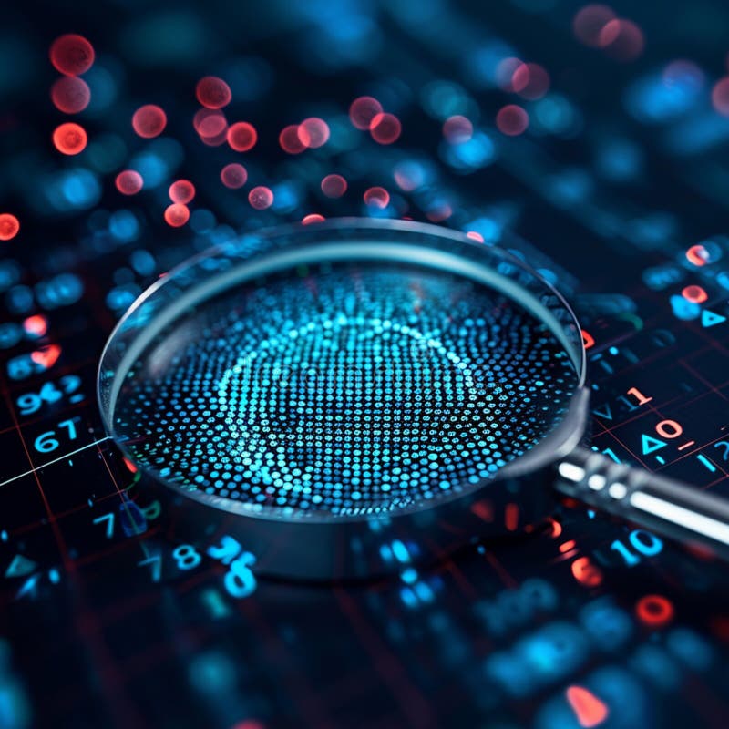 Security Scrutiny Biometrics Authentication Technology Under Magnifying Glass Binary Code Stock