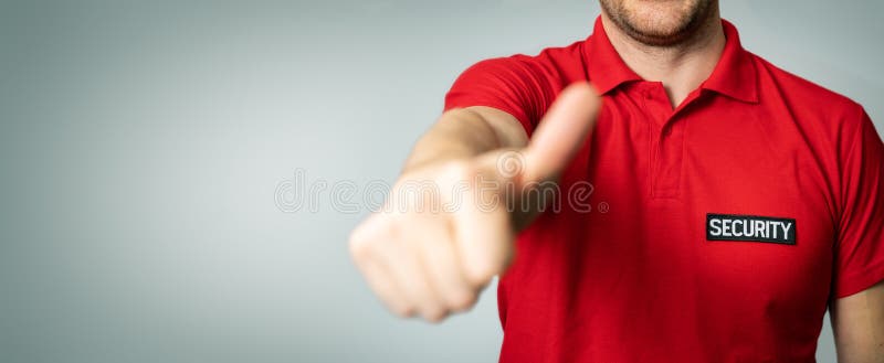 Security Service Guard in Red Uniform with Thumb Up on Gray Background ...