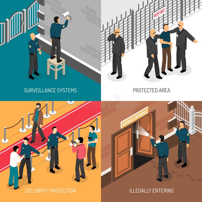 Security Service 4 Isometric Icons Square Stock Vector - Illustration ...