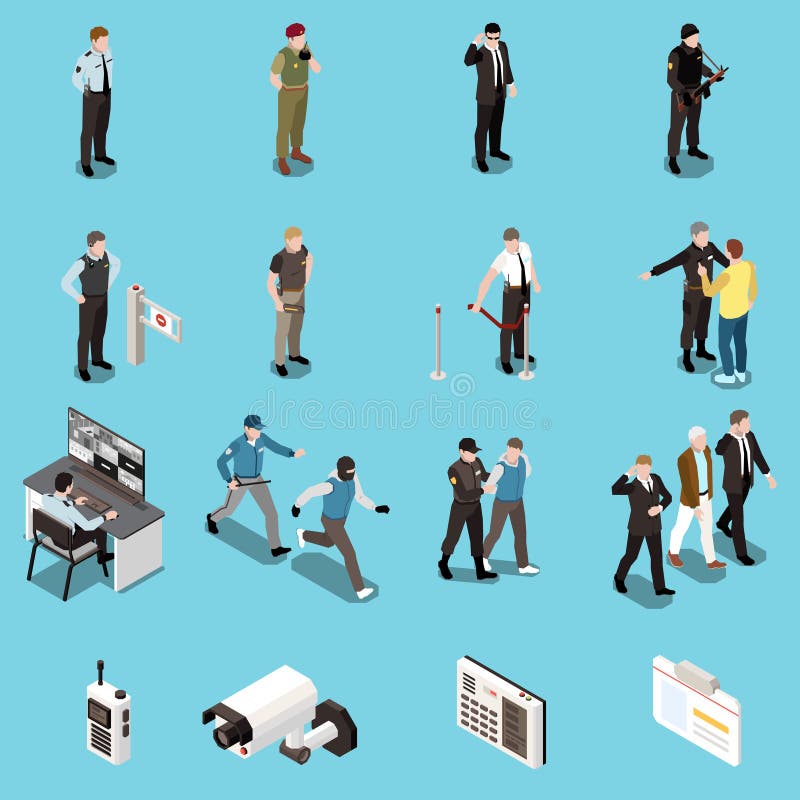 Security Service Isometric Set Stock Vector - Illustration of video ...
