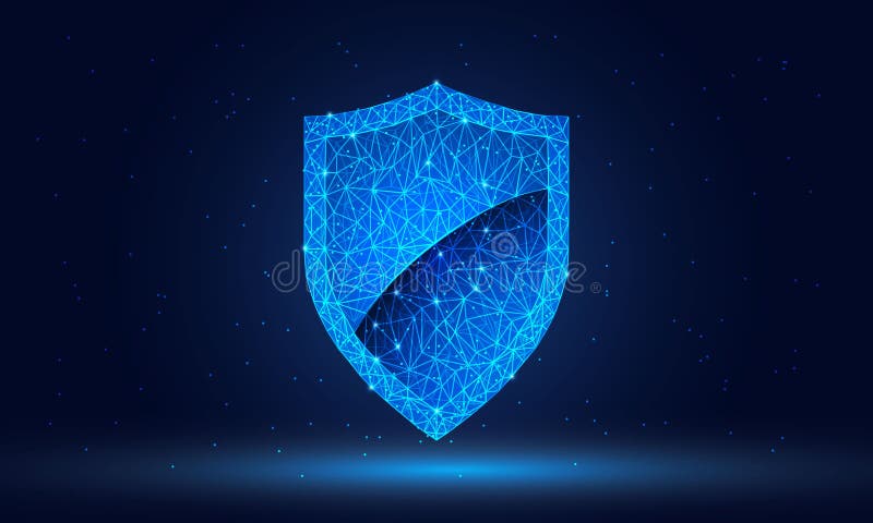 Security Shield. Abstract Wireframe Vector Illustration on Dark Blue ...