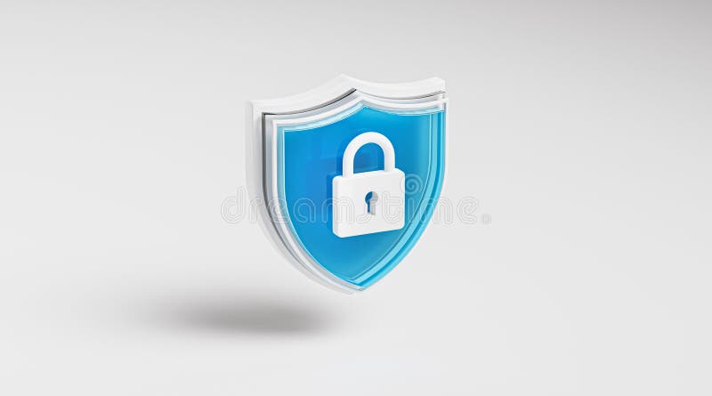 Security Shield Blue Padlock Icon Symbol Glass 3D Render Stock ...