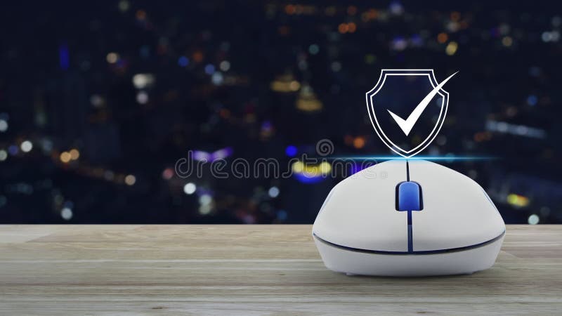 Security Shield with Check Mark Flat Icon with Wireless Computer Mouse ...