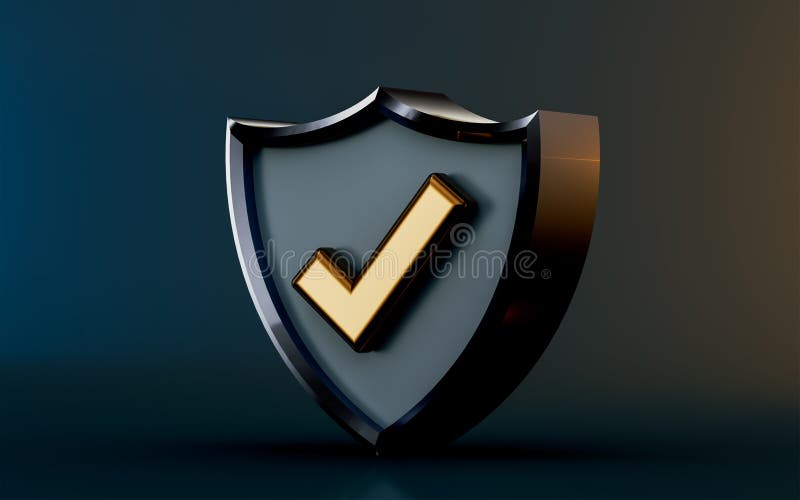 Security Shield Check Mark Icon on Dark Background 3d Render Concept ...