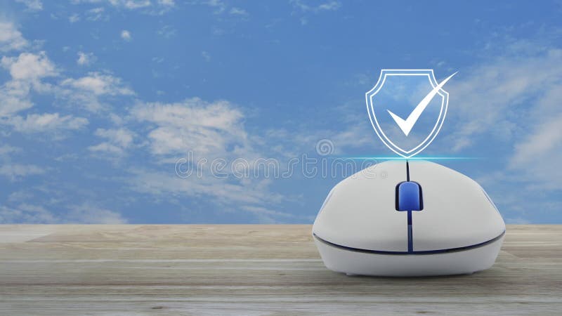 Security Shield with Check Mark Flat Icon with Wireless Computer Mouse ...