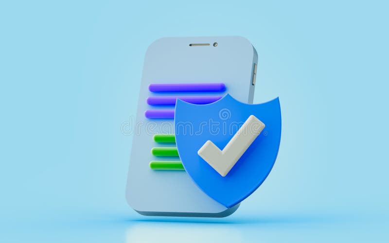 Security Shield Check Mark with Mobile Interface 3d Illustration Stock ...