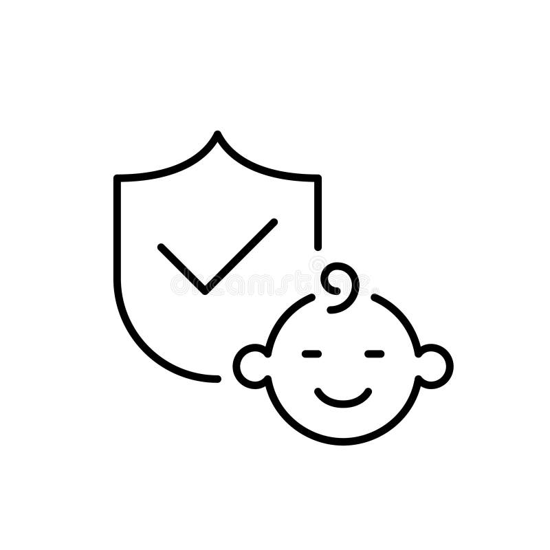 Security Shield with Checkmark and Smiling Baby Face. Infant-friendly ...