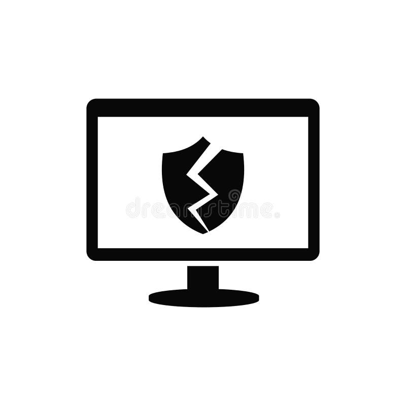 A Security Shield with a Crack on the Computer Screen. the Concept of a ...