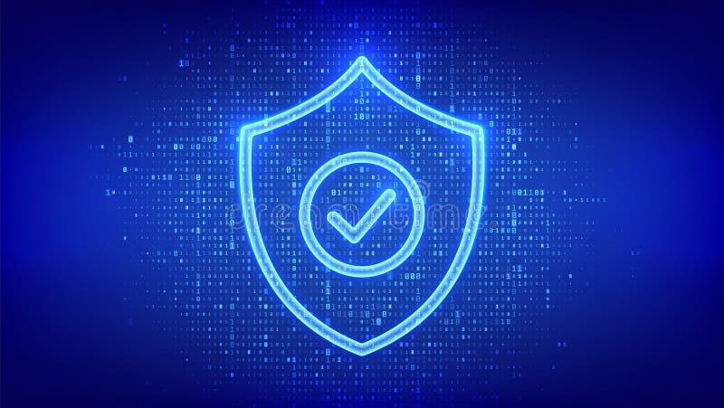 Security Shield. Cyber Security. Protection Shield with Check Mark Icon Made with Binary Code ...