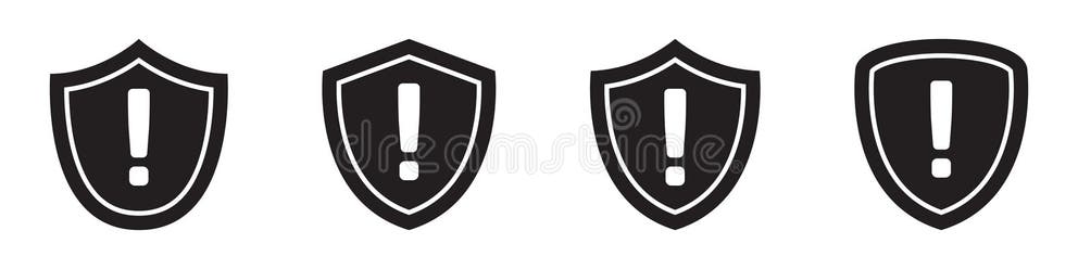 Security Shield with Exclamation Mark Icon, Warning Icons Set. Stock ...