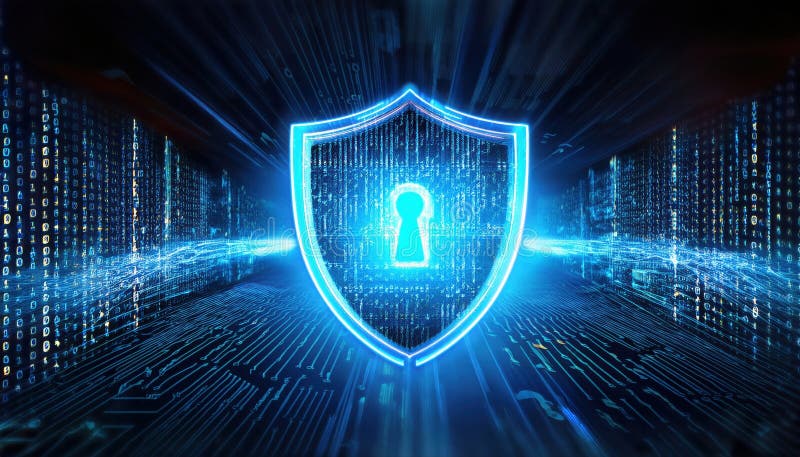Security Shield with Glowing Blue Light and Encrypted Codes ...