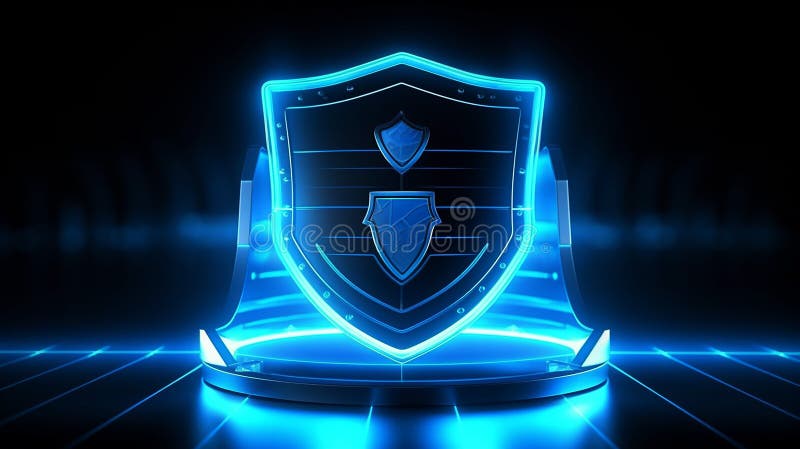 Security Shield Glows Blue Symbolizes Safety and Encryption Stock ...
