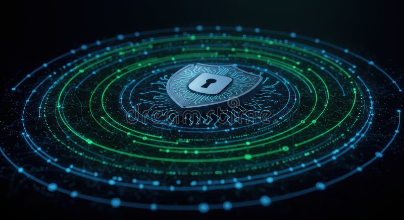 A Security Shield Glows, Protected by Digital Circles, Symbolizing ...