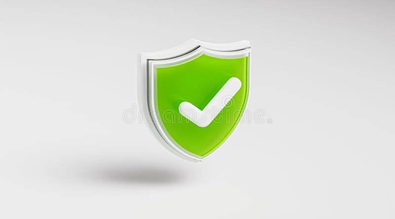Security Shield Green Tick Icon Symbol Glass 3D Render Stock ...