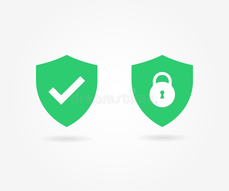 Security Shield Icons. Shields with a Checkmark and Padlock Icon Stock ...