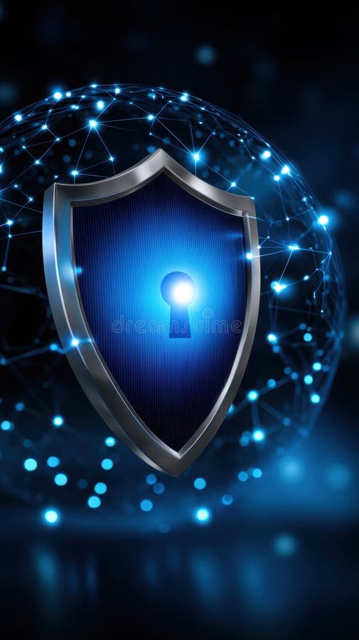 Security Shield with Keyhole on Digital Network, Data Protection ...
