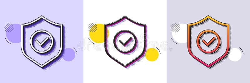 Security Shield Line Icon. Cyber Defence Sign. Halftone Dotted Pattern ...
