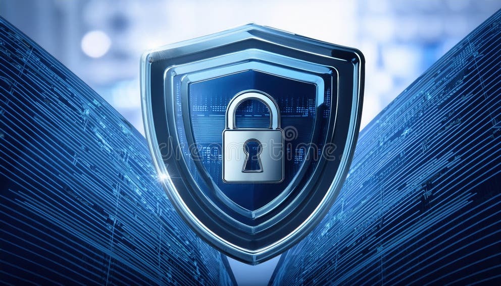 Security Shield with Lock Layered Over Transparent Data Sheets ...