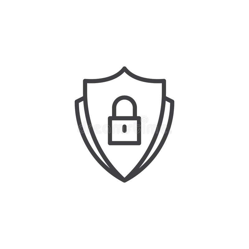 Security Shield with Lock Outline Icon Stock Vector - Illustration of ...