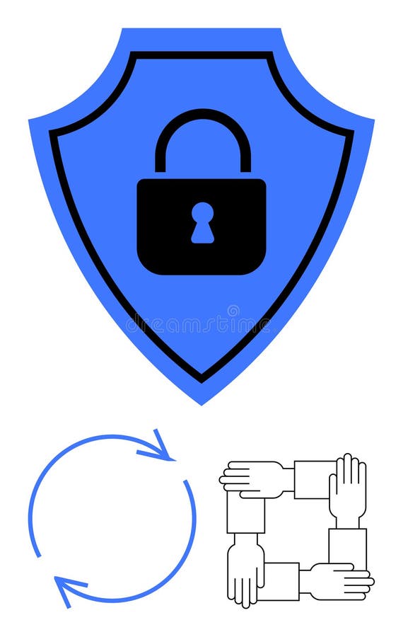 Security Shield with Lock, Teamwork Hands, and Arrows Representing Protection and Collaboration ...