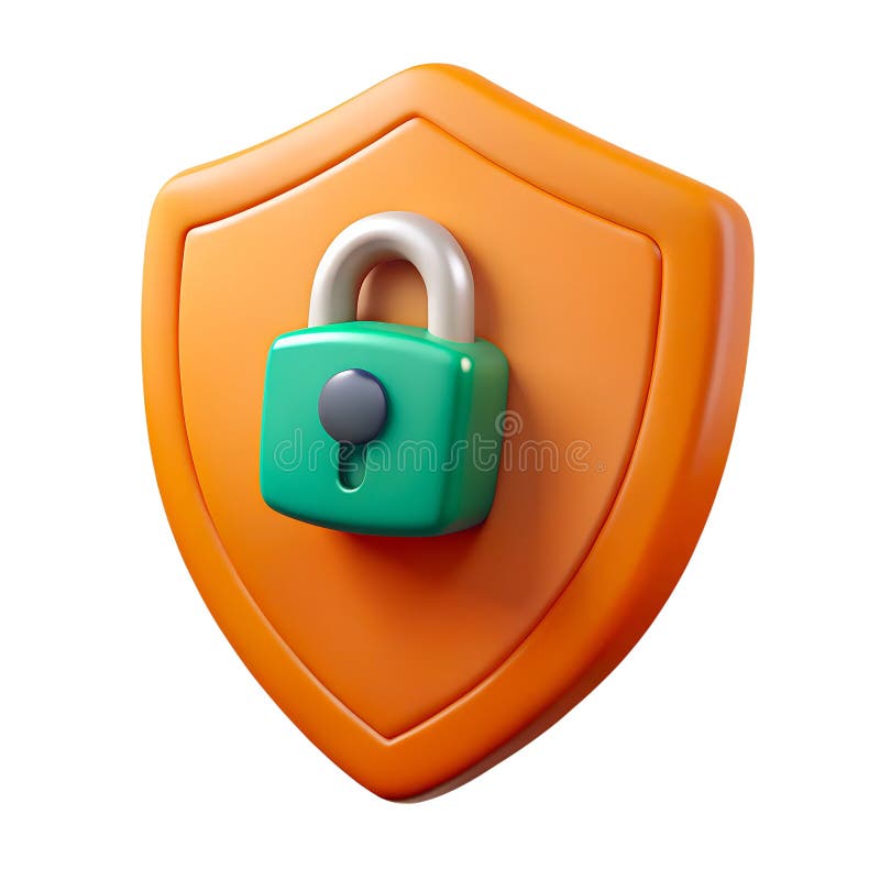 Security Shield Padlock 3d Icon, 3d Render of Orange Shield with ...