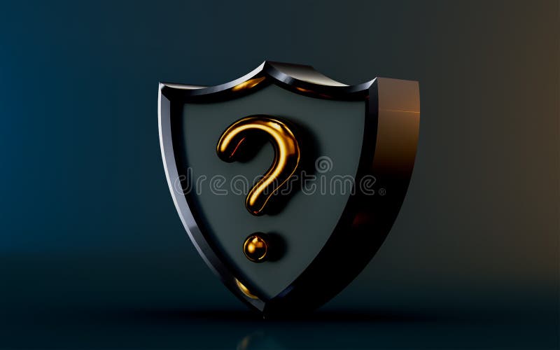 Security Shield Question Mark Icon on Dark Background 3d Render Concept ...