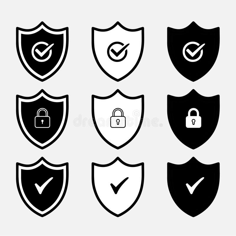 Security Shield Sign Illustration, Lock Security Icon, Set of Security ...