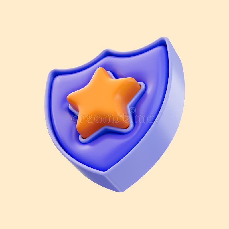 Security Shield Star Icon 3d Render Concept for Protection Badge and ...