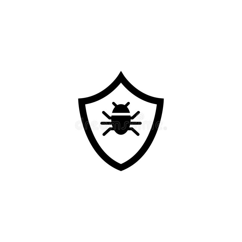 Security Shield and Virus Bug, Cyber Protection. Flat Vector Icon ...