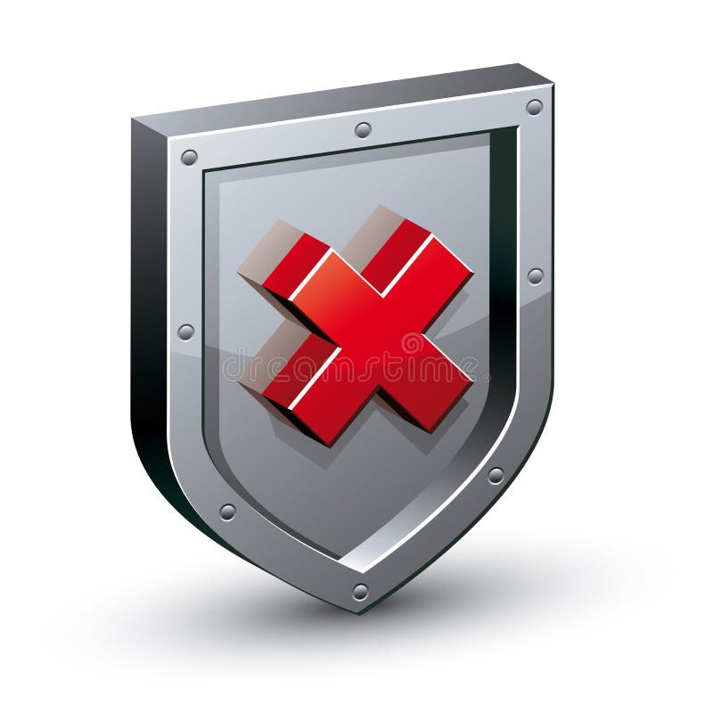 Security Shield with Warning X Symbol. Stock Vector - Illustration of ...