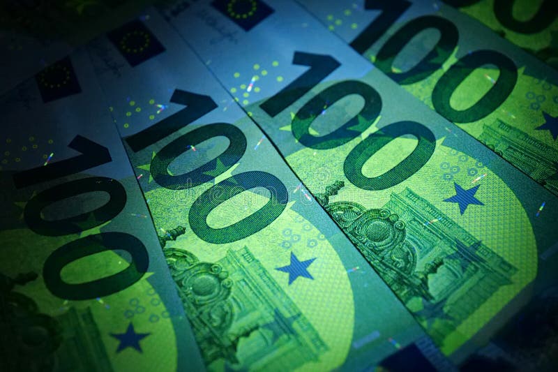 Security Signs and Elements on Euro Banknotes Glow Under Ultraviolet ...