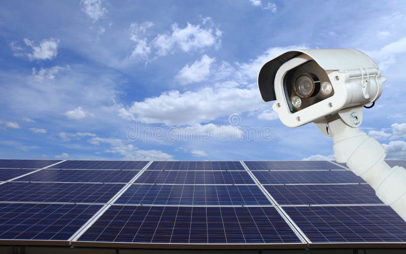Security of Solar Power Plant.cctv Cameras Secure Solar . Stock Image ...
