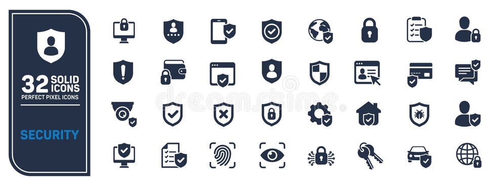 Security Solid Icons Collection. Containing Protection, Safety, Shield ...