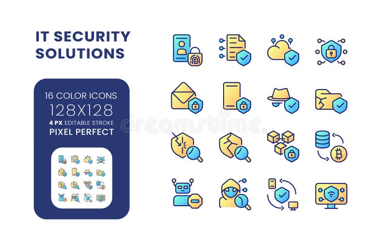It Security Solutions Gradient Fill Desktop Icons Stock Vector - Illustration of desktop, button ...
