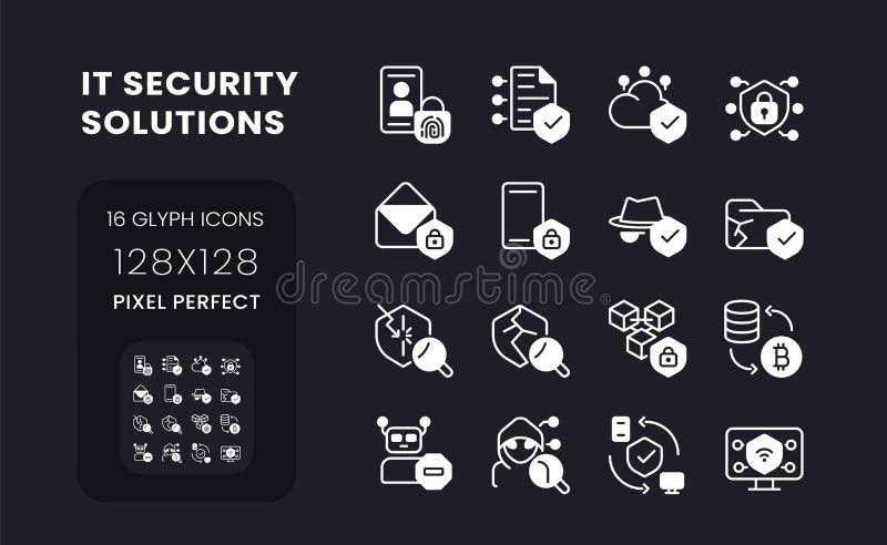 It Security Solutions White Linear Desktop Icons on Black Stock Vector - Illustration of cyber ...