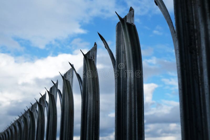 Security Steel Fence with Sharp Top Section. Stock Photo - Image of ...