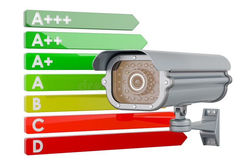 Security Surveillance Camera with Energy Efficiency Chart, 3D Rendering ...