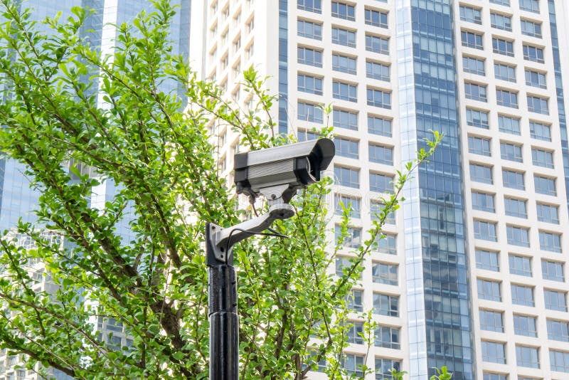 Security Surveillance Camera in Front of Office Building Stock Image ...