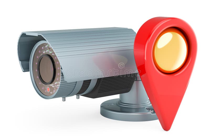 Security Surveillance Camera with Map Pointer. 3D Rendering Stock ...