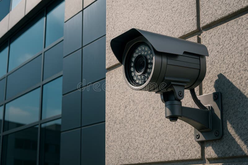 Security Surveillance Camera Mounted on Exterior Wall with Modern Glass ...