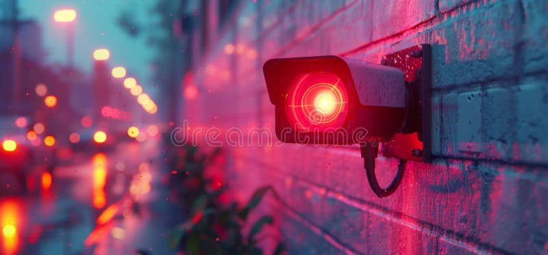 Security Surveillance Camera with Red Light in Urban Setting ...