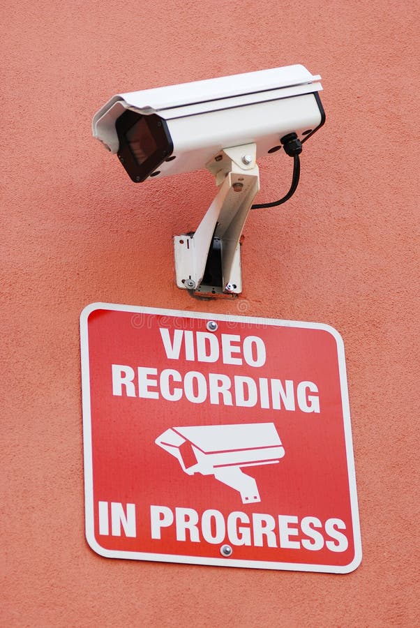 Security / Surveillance Camera with Warning Stock Photo - Image of ...