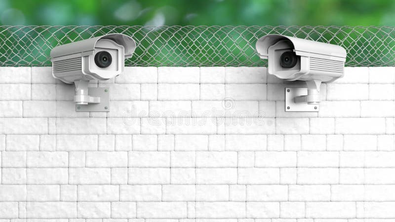 Security Surveillance Camera on White Brick Wall Stock Illustration ...
