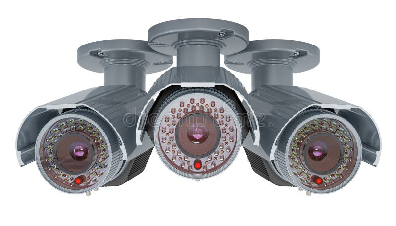 Security Surveillance Cameras, 3D Rendering Stock Illustration ...