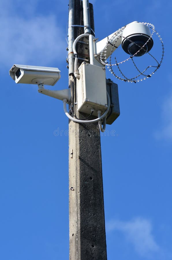 CCTV Security Cameras & Fence Stock Photo - Image of guard, nurture ...