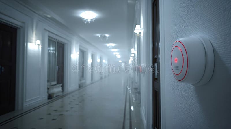 Security System Blinking Red Light in Hotel Corridor Stock Photo ...