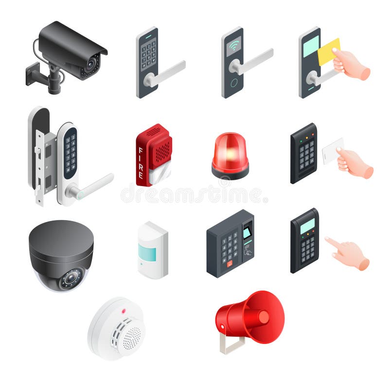 Security System with Cameras Isometric Illustration Stock Illustration - Illustration of smart ...