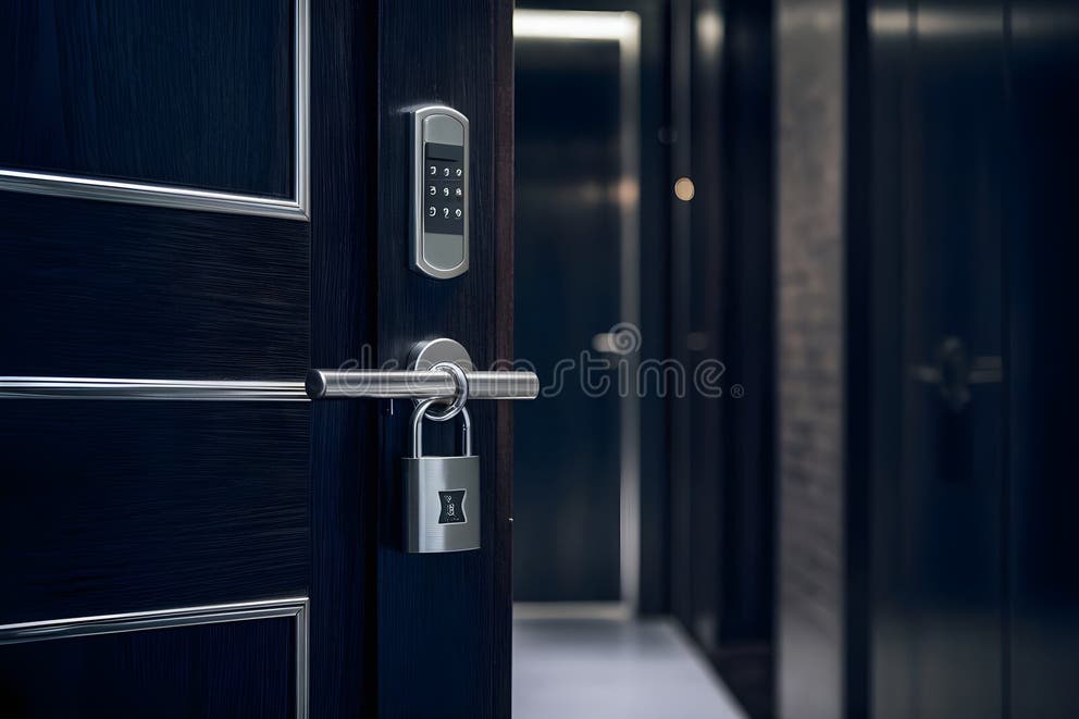 Security System Door Lock Password Protected Wooden Door Stock ...