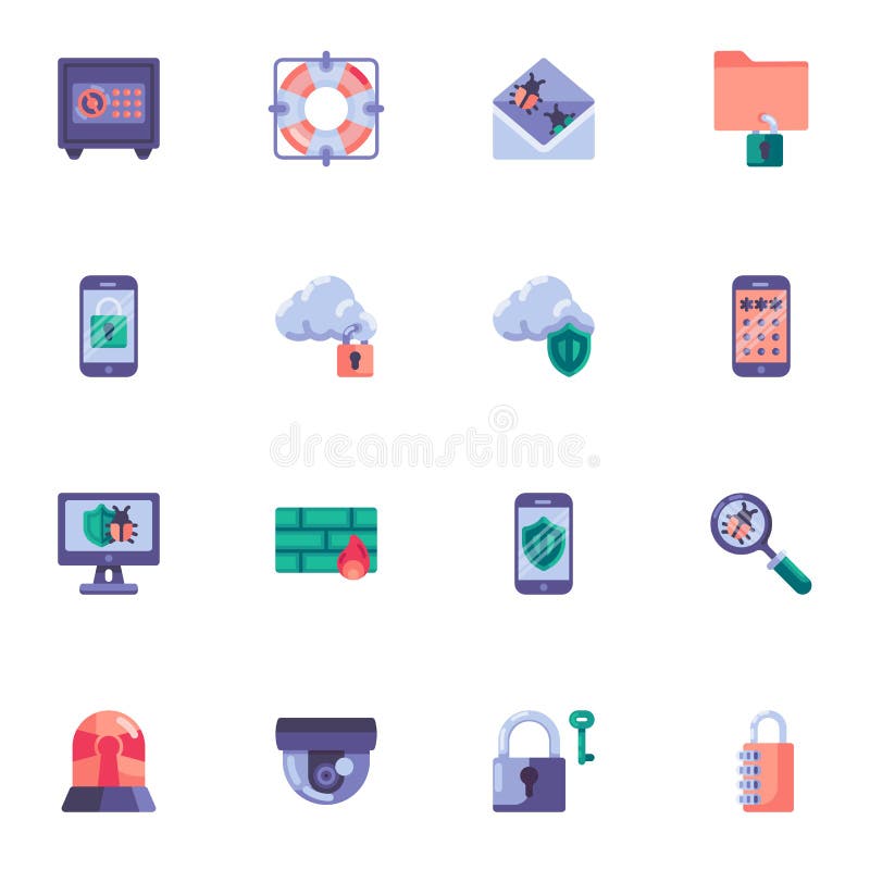 Security System Flat Icons Set Stock Vector - Illustration of shield ...