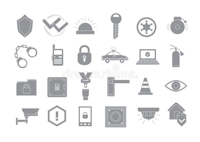 Security System Gray Icons Set Stock Illustration - Illustration of ...